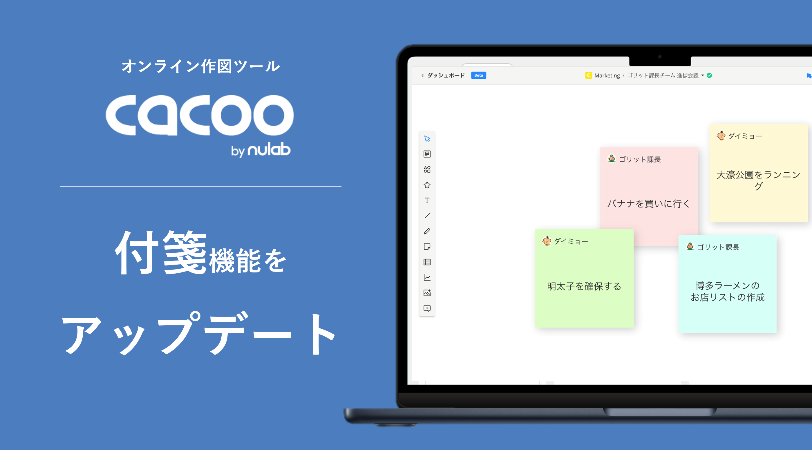 Cacooの付箋に名前とアイコンを追加できるようになりました | オンラインホワイトボードツール Cacoo(カクー)
